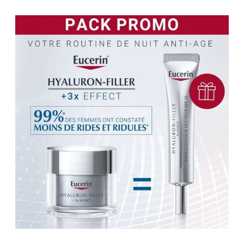EUCERIN PACK HYALURON FILLER 3x EFFECT Soin de Nuit + Contour des Yeux Anti-Rides SPF15 15ml OFFERT